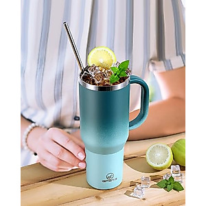 Gpeng 40 oz Tumbler with Handle, Water Bottles with Straw Lid and Anti-Slip Sleeve, Insulated Stainless Steel Travel Mug Cup Holder Friendly, Keep Drinks Cold or Hot for Hours