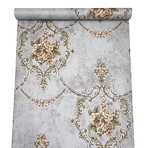 Yifasy Shelf Liner Grey Royal Floral Drawer Cabinets Furniture Decorative Paper Wallpaper PVC Self Adhesive 118x17.7 Inch