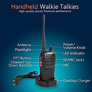 Olywiz Walkie Talkies for Adults, 16 Channels, Rechargeable, with Flashlight, Li-ion Battery, Charger, 4 Pack