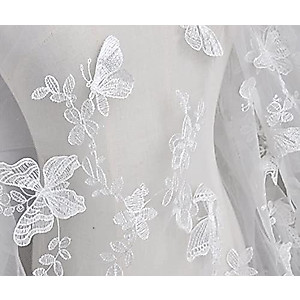 51" Width 3D Vivid Butterfly Lace Fabric Exquisite Flower Embroidery Soft Tulle Lace Fabric for Wedding Bridal Lace Dress Party Dress Home Decor (3 Yard, White Mesh+White Butterfly)