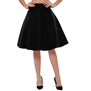 KILLREAL Women's Casual Knee Length High Waisted Flare Midi A Line Full Circle Formal Skirt Plus Size Black XXXX-Large