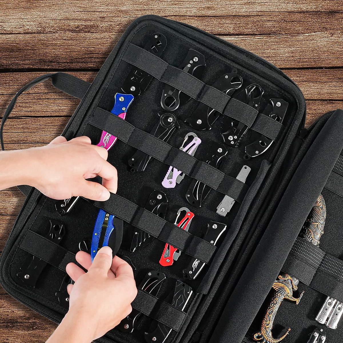 ProCase Knife Display Case for Pocket Knives, 69 Slots EDC Mini Knife Storage Holder Box, Butterfly Cuchillo Collection Organizer, Folding Knife Pouch Carrier Bag Protector for keeping Knives -Black