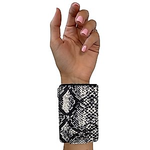 Sprigs Flip Id Wristband Wallet - Wallet Wrist Band - Wrist Band Zipper - Wrist Band with Zipper Pocket & Running Key Holder - Pocket Wristband for Keys Cash Card ID - Snakeskin/Black, Small/Medium