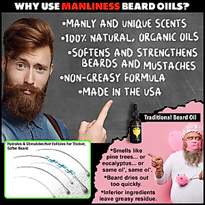 MANLINESS Beard Oil For Men- Magnetism Scent, 1 oz- Manly and Unique Scents 100% Pure Natural hair oil for Groomed Beards- Natural Beard Conditioner with Organic Argan Oil and Jojoba Oil Softens, Smooths & Strengthens Beard Growth.