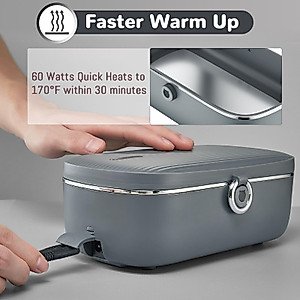 Caperci Electric Lunch Box Food Heater, 30 oz Portable Food Warmer - 110V Faster Leakproof Heated Lunch Boxes for Adults with Stainless Steel Container for Travel, Office, Home (Gray)
