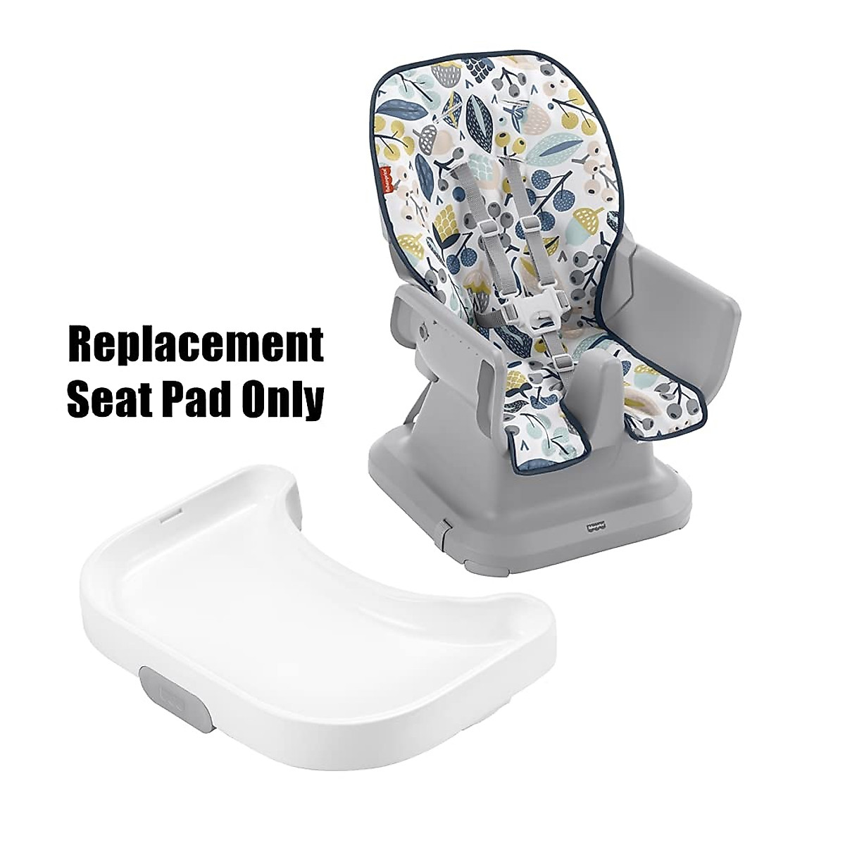F-Price Replacement Part for Fisher-Price Highchair - GVH09 ~ Space-Saver High-Chair Booster Seat ~ Navy Foliage ~ Replacement Seat Pad,Blue, White