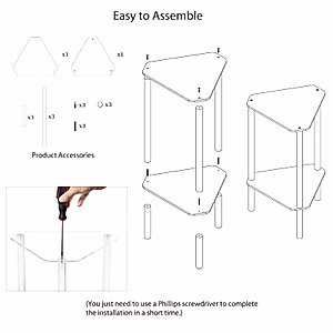 HMYHUM Clear Acrylic Triangle End Table, Corner Side Table for Small Spaces, Small Accent Table for Living Room, Bedroom and Balcony, Easy Assembly
