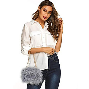 expouch Women Marabou Feather Clutch Bag Evening Handbag with Detachable Chain Strap Wedding Cocktail Party Bag (Grey)