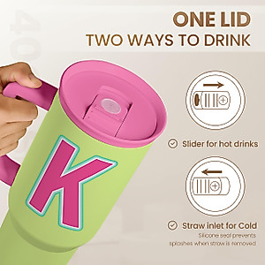 SANDJEST Monogrammed Tumbler with Handle 40oz, Letter K Tumblers Coffee Travel Cup with Straw, Personalized Monogram Initial Gifts for Women Girls, Customized Gifts for Christmas Birthday Mothers Day