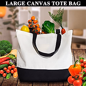 Weewooday 10 Pack Canvas Tote Bag Large Reusable Grocery Bags Blank Tote Bags Bulk with Handles DIY Cloth Bags for Shopping Beach Travel Work School, 18.5 x 15 x 4.8 Inches