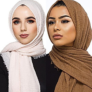 LMVERNA Women wrinkle Scarf Crinkle Muslim Hijab scarves Solid Color Long Wrap Scarf (Dark Green)