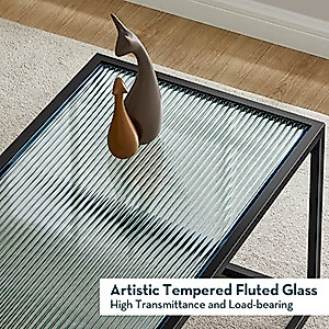 SAYGOER Coffee Table Glass Coffee Tables Small Modern Art Center Table for Living Room Home Office Small Space Unique Clear Chic Tabletop with Metal Leg 39.3x19.7x17.7 Inches Easy Assembly