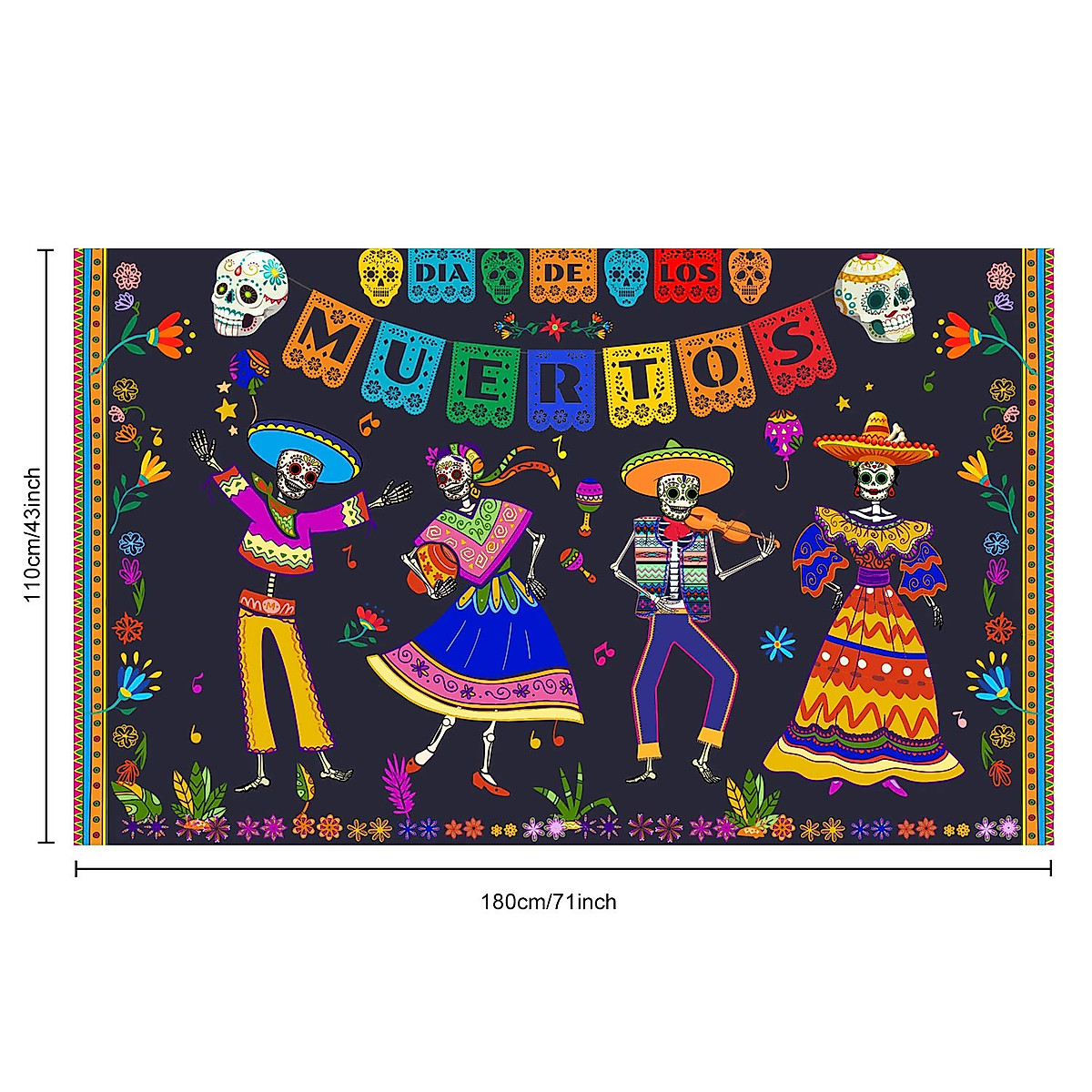 Day of The Dead Backdrop for Mexican Fiesta Sugar Skull Flowers Background Dia DE Los Muertos Birthday Halloween Party Supplies Fiesta Banner Party Decoration Photo Booth Studio(Dance)