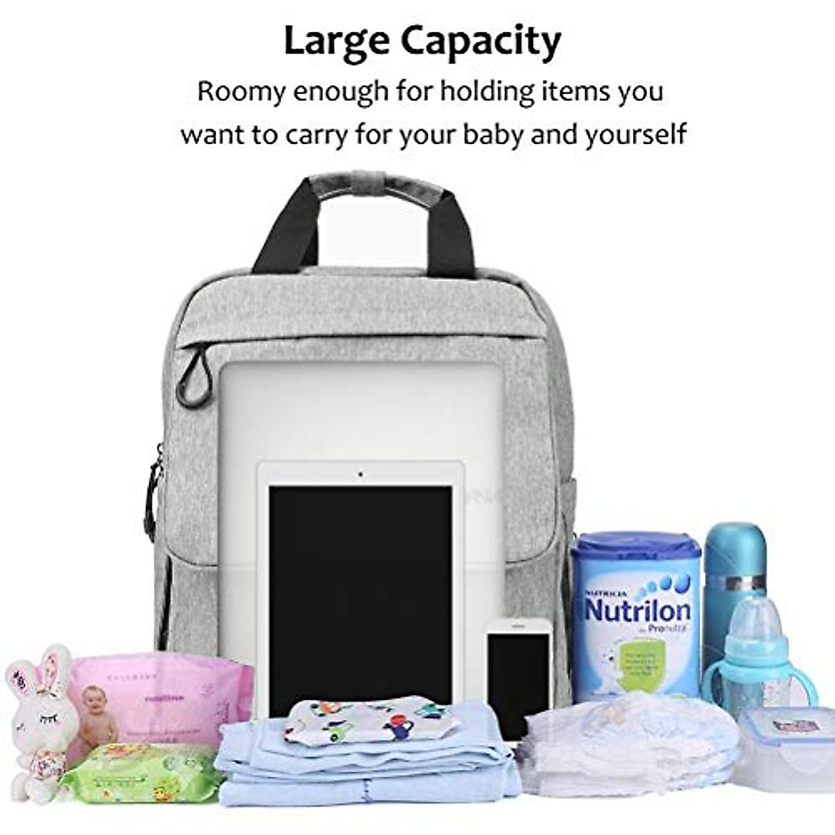 Baby Diaper Bag Backpack with Changing Pad, Changing Backpack with 13 Pockets and Stroller Straps, Large Capacity, Grey, Best Gift for Mom/Wife