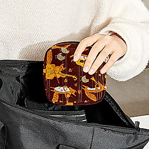 Portable Menstrual Pad Bags, Large Capacity Sanitary Napkin Storage Bag, First Period Kit for Girls Women, Zipper Nursing Pad Holder Funny Foxes Play The Violin Cello Bird Cock
