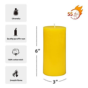 Zest Candle Pillar Candles, 3 by 6-Inch, Yellow Citronella