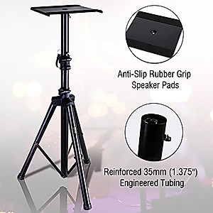 Pyle Dual Studio Monitor 2 Speaker Stand Mount Kit - Heavy Duty Tripod Pair and Height Adjustable from 34" to 53" W/Metal Platform Base - PSTND32, Black