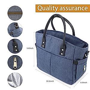 Insulated Lunch Bag Box Tote, 11L Large insulated cooler bag lunch box Reusable Lunch Bag with Adjustable Shoulder Strap for Women&Men Work Picnic(Blue)