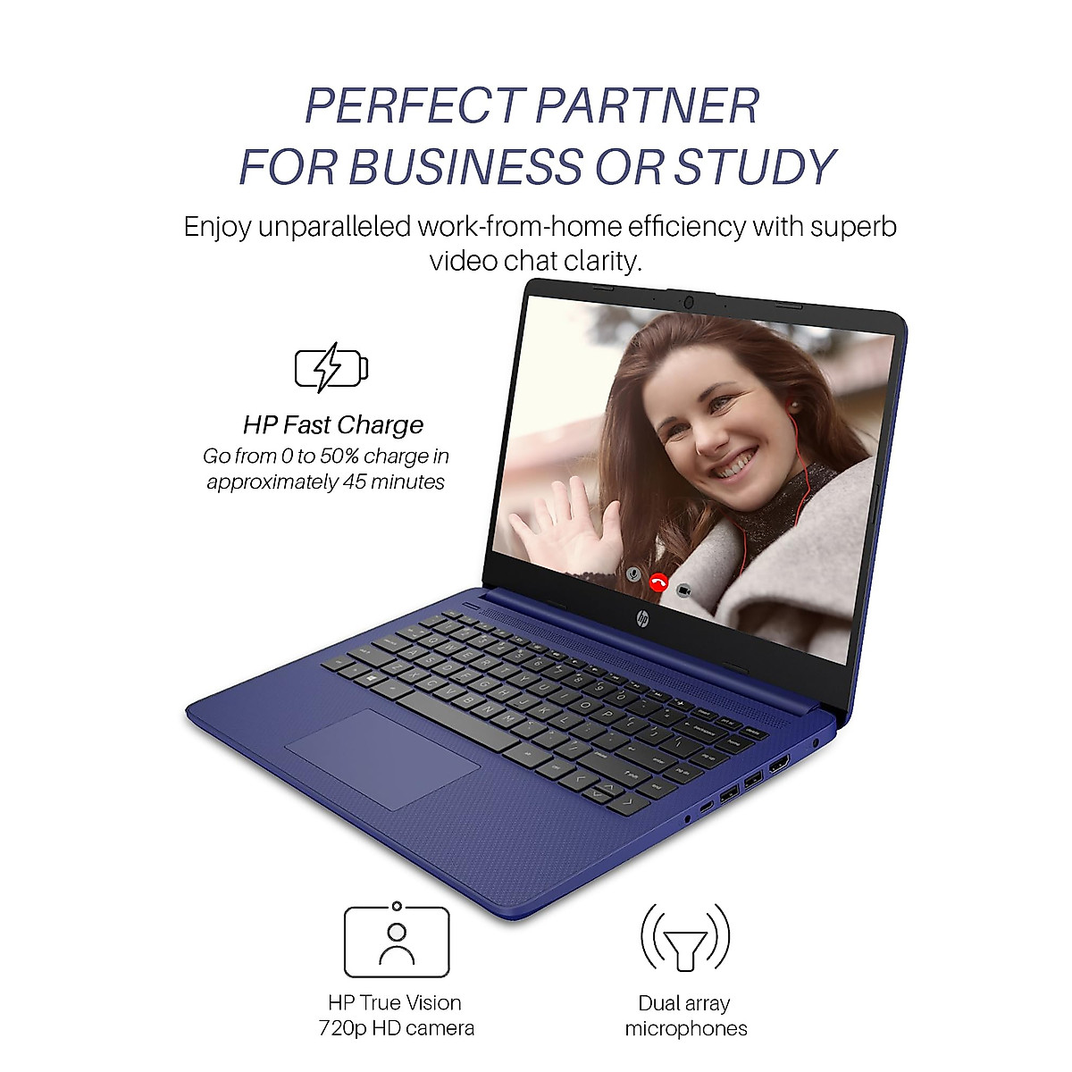 hp 2023 New 14" HD Screen Student Laptop, 12 Hours Long Battery Life,16GB RAM, 320GB Storage(64GB eMMC+256GB Micro SD Card), Quad-Core Intel Celeron N4120, UHD Graphics, WiFi, Blue, Windows 11 Home