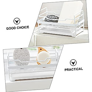 Veemoon Multi-Purpose Storage Rack Soap Sponge Holder Hanging Storage Shelves Sink Tidy Kitchen Soap Tray Drawer Shelf Dish Locker Shelf Iron Rack White Iron + Drain Rack Multipurpose