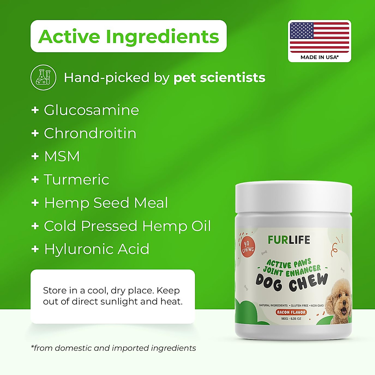 FurLife - Chewable Dog Hip and Joint Supplement for All Breeds & Sizes - Glucosamine, Chondroitin & Turmeric Chews - Dog Joint Supplements & Vitamins - Extended Joint Care - 90 Chews