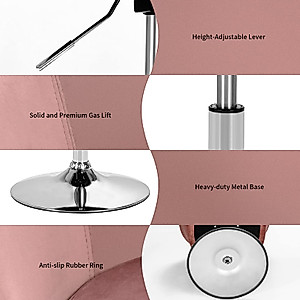 COSTWAY Vanity Chair, Height Adjustable Modern Velvet Makeup Chair with Chrome Frame, Round-Back, Comfortable Swivel Accent Leisure Chair for Living Room, Bedroom (Pink)