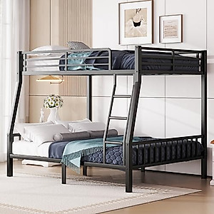 Miscoos Full XL Over Queen Bunk Beds for Adults, Heavy-Duty Metal Bunk Bed Frame with PVC Rubber Cover Ladders and Safety Full-Length Guardrails for Kids Teens Adults, Space-Saving, Black
