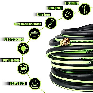 SYEENIFY Kink Free Garden Hose 25ft 5/8", Heavy Duty Hybrid Water Hose, Ultra Durable Flexible Rubber Hose with Sprayer Nozzle,Leakproof Yard Outdoor Hose with Brass Solid Connector