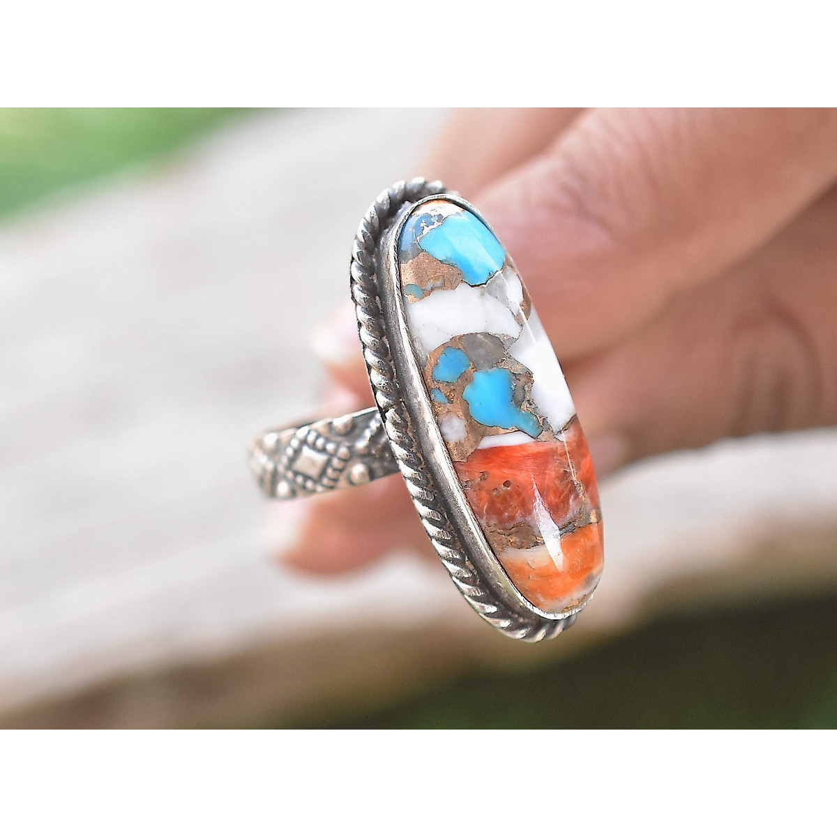 Rekha Gems Oyster Copper Turquoise- 925 Sterling Silver Ring-Turquoise Jewelry- TQ-16 (6.50 US)