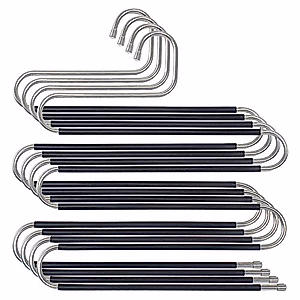 Myfolrena Hangers for Pants Clothes Hanger Non Slip Updated S-Shaped 5 Layers Hangers Closet Space Saver for Jeans Scarf Tie(4-Pack)