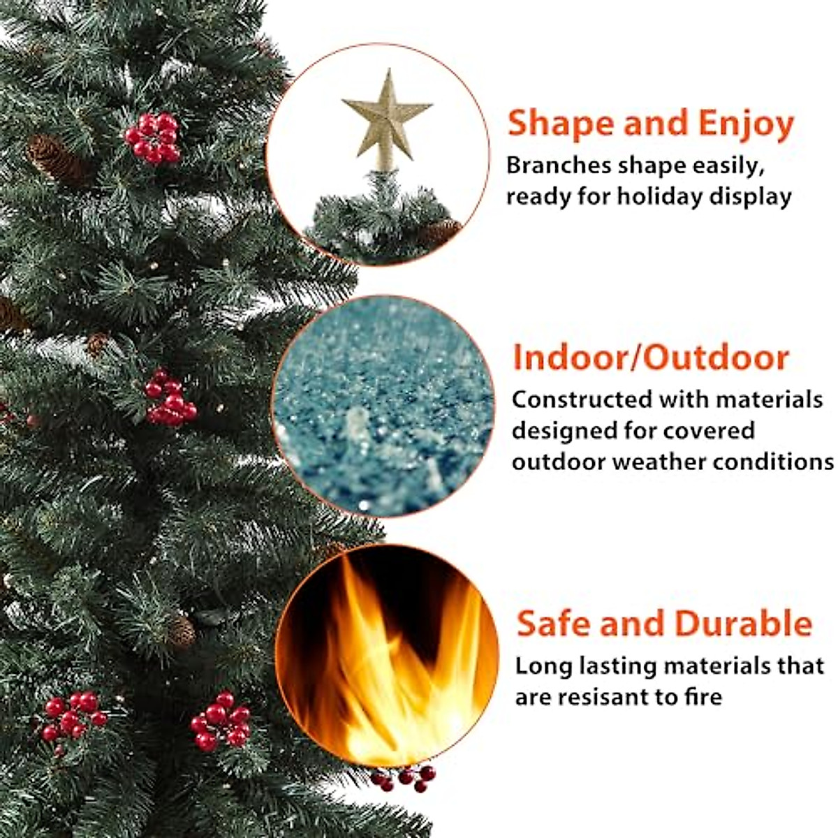 Premium 4ft Pre Lit Artificial Pencil Christmas Tree with Brown Hollow Base, Mini Pre-lit Xmas Pine Tree with 7 Modes LED Lights for Christmas Decoration, Home, Office, Party Decoration (1)