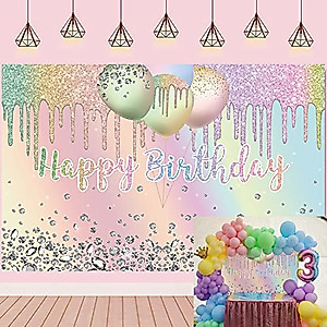 Rainbow Backdrop for Happy Birthday Glitter Diamond Colorful Balloons Sequins Birthday Photography Background Children Women Girl Sweet 16th Birthday Cake Table Decoration Props (7x5FT)