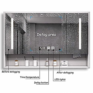 TISSY Bathroom Mirror Cabinet, Wall Mounted Smart Medicine Cabinet with LED Mirror, Anti-Fog Waterproof, Touch Switch, Wooden Housewarming Gift, 90cm/36inch (Color : Black, Size : 80cm)