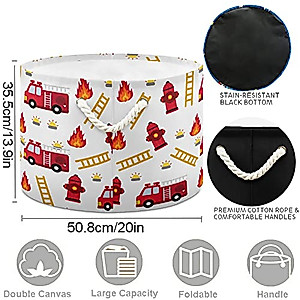 visesunny Firefighter Fire Truck Laundry Baskets Fabric Storage Bin Storage Box Collapsible Storage Basket Toy Clothes Shelves Basket for Bathroom,Bedroom,Nursery,Closet,Office