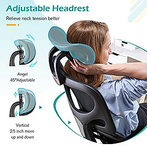BNEHS Office Chair Ergonomic,Branch Mesh Chair for Heavy People with Slide Seat, Executive Desk Chair for Back Pain with Adjustable Headrest,Black