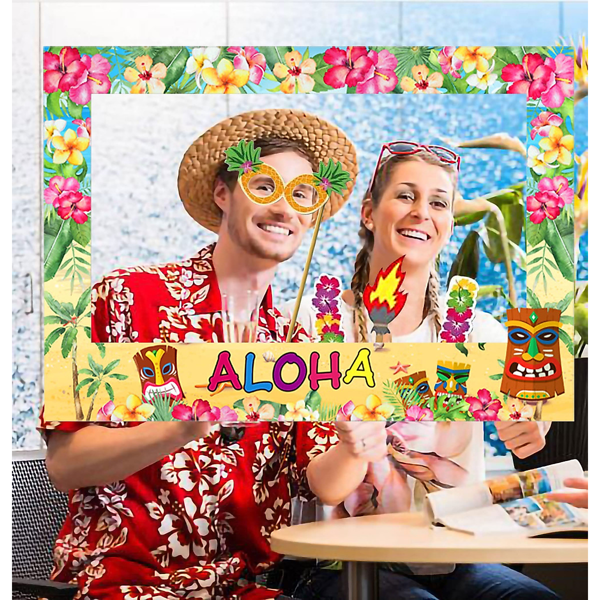 24 PCS Aloha Party Photo Booth Props Hawaiian Party Photo Booth Props Aloha Party Photo Booth Frame Aloha Party Supplies Aloha Baby Shower Decoration Aloha Bridal Shower