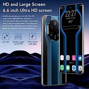 Yunseity 3G Smartphone, Mate50 RS 6.6in Face Unlock Mobile Phone, 4GB RAM 64GB ROM Quad Core, 24MP 32MP Dual Camera, 5000mAh Battery, 2.4G 5G Dual Band WiFi Dual Sim Cell Phone for Android (Black)