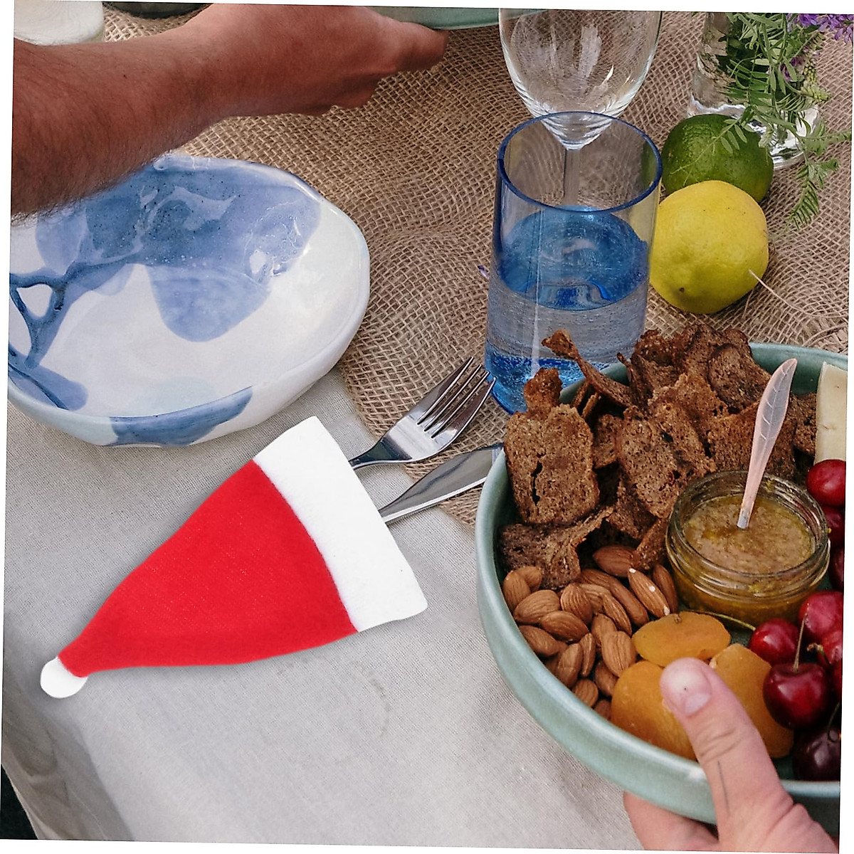 SEWACC 24pcs Christmas Santa Hats Silverware Holders Mini Christmas Hat Christmas Cutlery Holders Xmas Party Table Dinnerware Flatware Decor