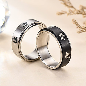 INRENG 8MM Stainless Steel Spinner Ring for Men Women Anxiety Relief Fidget Rings Band Animal Turtle Engraved Black Size 7