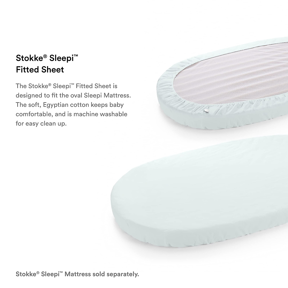 Stokke Sleepi Fitted Sheet, Powder Blue - Soft Sheets for Sweet Dreams - Made for Stokke Sleepi Crib/Bed - 100% Fine Cotton Percale - Washable