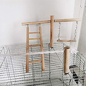 Tzou Bird Cage Play Stand Toy Set-Birdcage Wood Stands Hanging Chew Toys Ladder Swing Parrot Perch Play Gym Playground Accessories