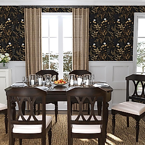 XRUIBZI Black Floral Wallpaper Peel and Stick Wallpaper Leaf Wallpapers Gold Leaf Contact Paper for Cabinets Waterproof Self Adhesive Wall Paper for Kitchen Countertop Wall 17.5" x 393"