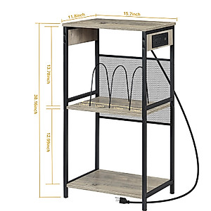 3 Tier Nightstand with Charging Station, End Table with USB Ports & Outlets, Small Side Table for Small Spaces, Narrow Bedside Table with Storage, Couch Table & Sofa Table for Living Room, Bedroom