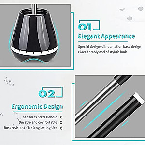 MEXERRIS Toilet Brush and Holder Set Stainless Steel with Soft Silicone Bristle, Sturdy Cleaning Toilet Bowl Brush Set for Bathroom Storage Organization - Tweezers Included (Black)