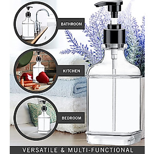 Clear Soap Dispenser with Pump, Waterproof Labels (2 Pack,18 Oz), Plastic Hand Soap Dispenser, Dish Soap Dispenser for Kitchen and Bathroom, Soap Dispenser Bathroom Bottle