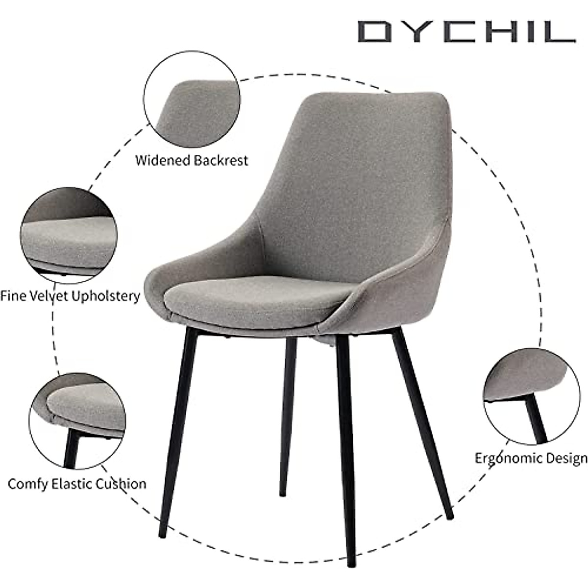 DYCHIL Dining Chairs Set of 2 Ergonomic Living Room Chairs Light Grey Kitchen Chairs,Loads Up to 270lbs,Quick Assembly,Dining Room Chairs with Arms for Kitchen,Dining, Bedroom, Living Room