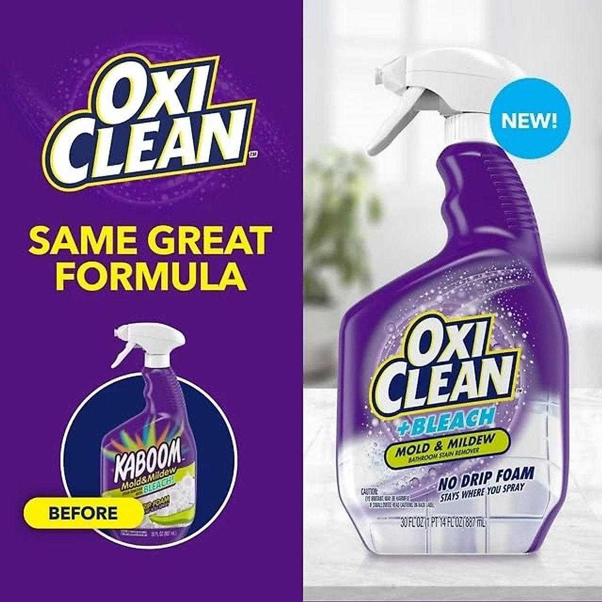 OxiClean plus Bleach, No Drip Foam, Mold & Mildew Bathroom Stain Remover 30 fl oz. 2 Pack