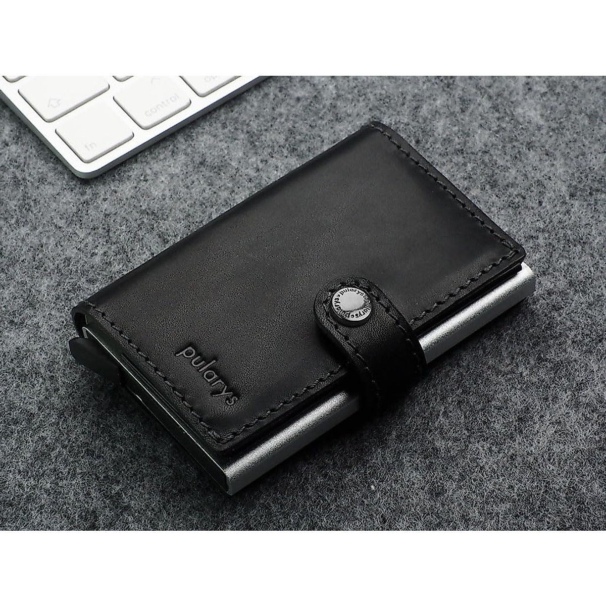 pularys VIKING Mini Wallet - Premium Leather - Black - Snap Fastener - Bank Note Pocket - RFID blocking - Up to 8 Card Slots - Comfortable and Safe - Classic