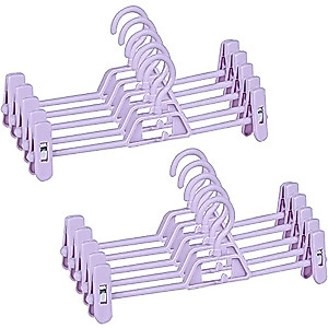 Pant Hangers with Clips, 10pcs Skirt Hangers, Multifunctional Space Saving Adjustable Clips Home Non- Slip Plastic Pants Hangers, Closet Organizer for Pants Jeans Trousers Skirts (Purple)