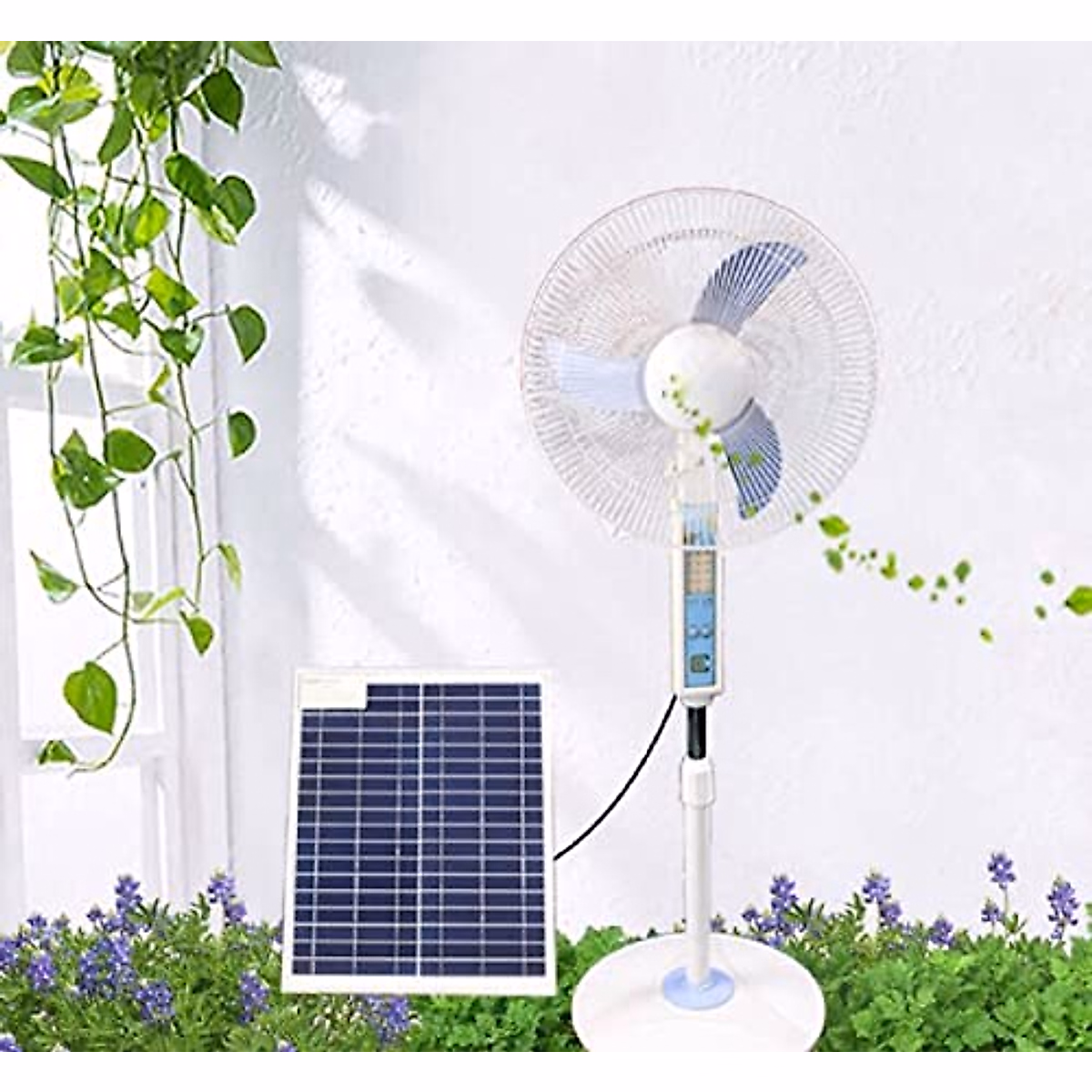 Cowin Solar Fan System - Solar Energy Fan (16’’ Blade), LED Light, 15W Solar Panel, USB Port, Comes with Outlet Converter